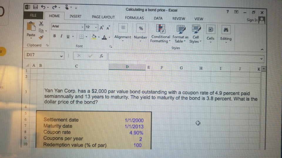 Solved x = 6 2, ? X 3 INSERT Calculating a bond price - | Chegg.com