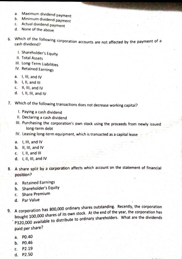 Solved Multiple Choice 1. The book value of ordinary shares | Chegg.com