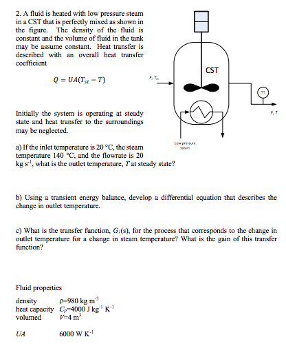 Solved 2. A fluid is heated with low pressure steam in a CST | Chegg.com