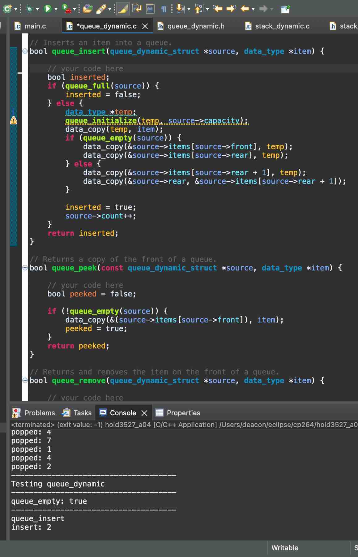 Solved I'm trying to implement an insert and remove function | Chegg.com