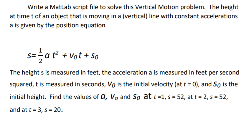 Solved Write a MatLab script file to solve this Vertical | Chegg.com