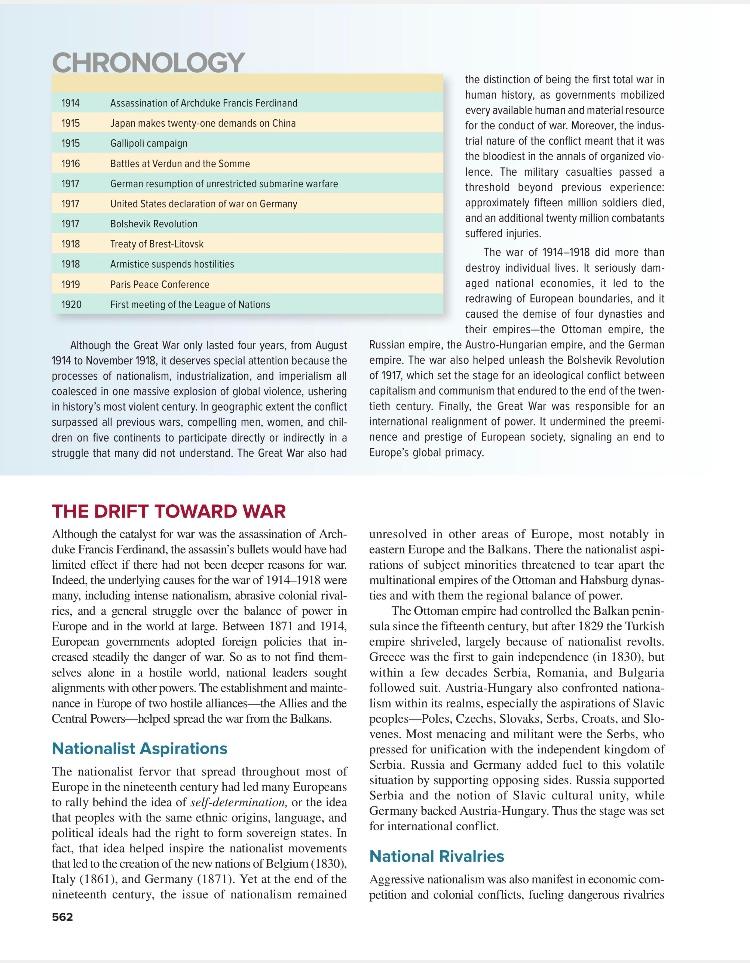 Using Chapter 29 “The Great War: The World in | Chegg.com