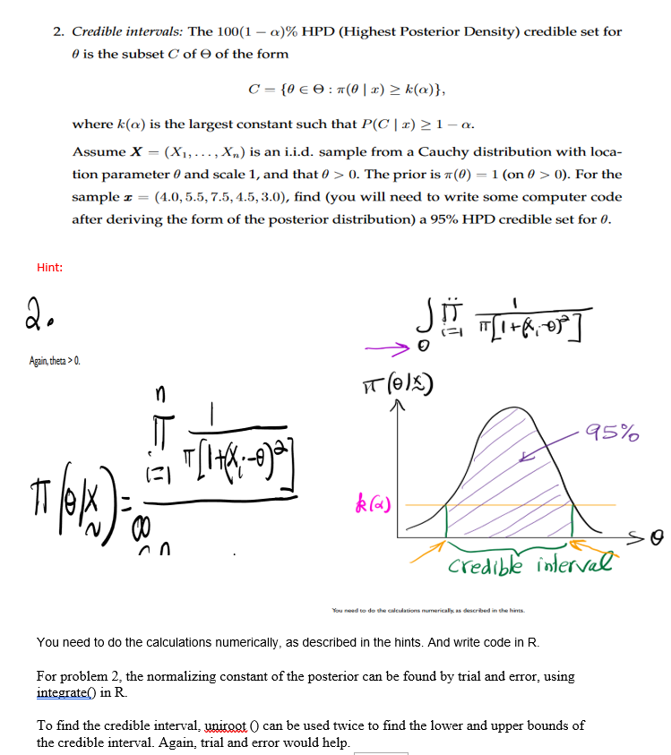 Solved 2. Credible intervals: The 100(1 – a)% HPD (Highest | Chegg.com