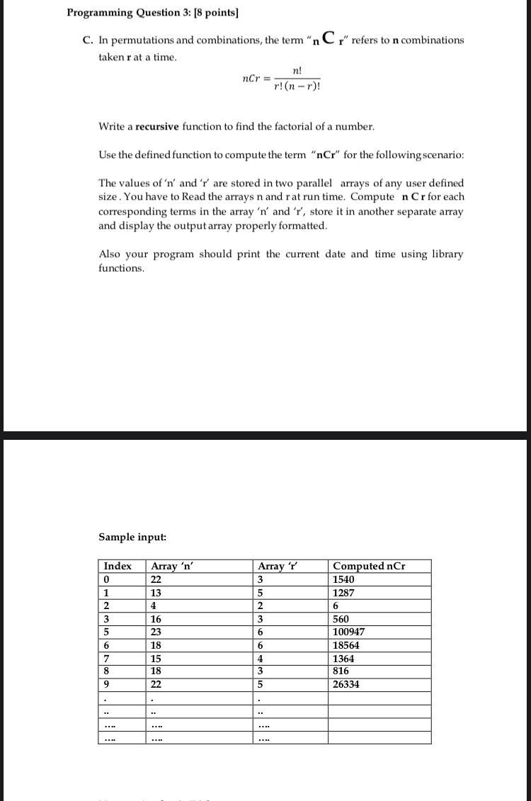 Solved Programming Question 3: [8 points) C. In permutations | Chegg.com
