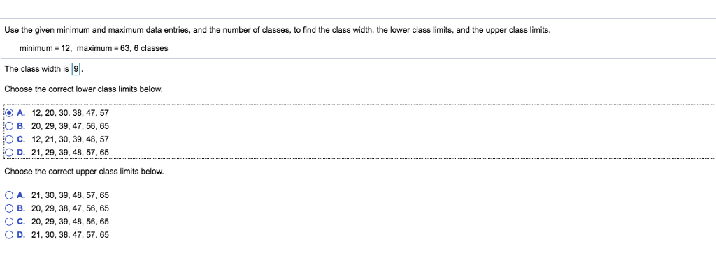 Use the given minimum and maximum data entries, and | Chegg.com