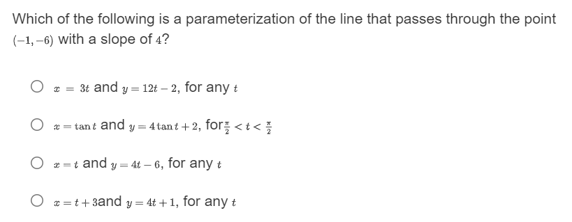Solved Which of the following is a parameterization of the | Chegg.com