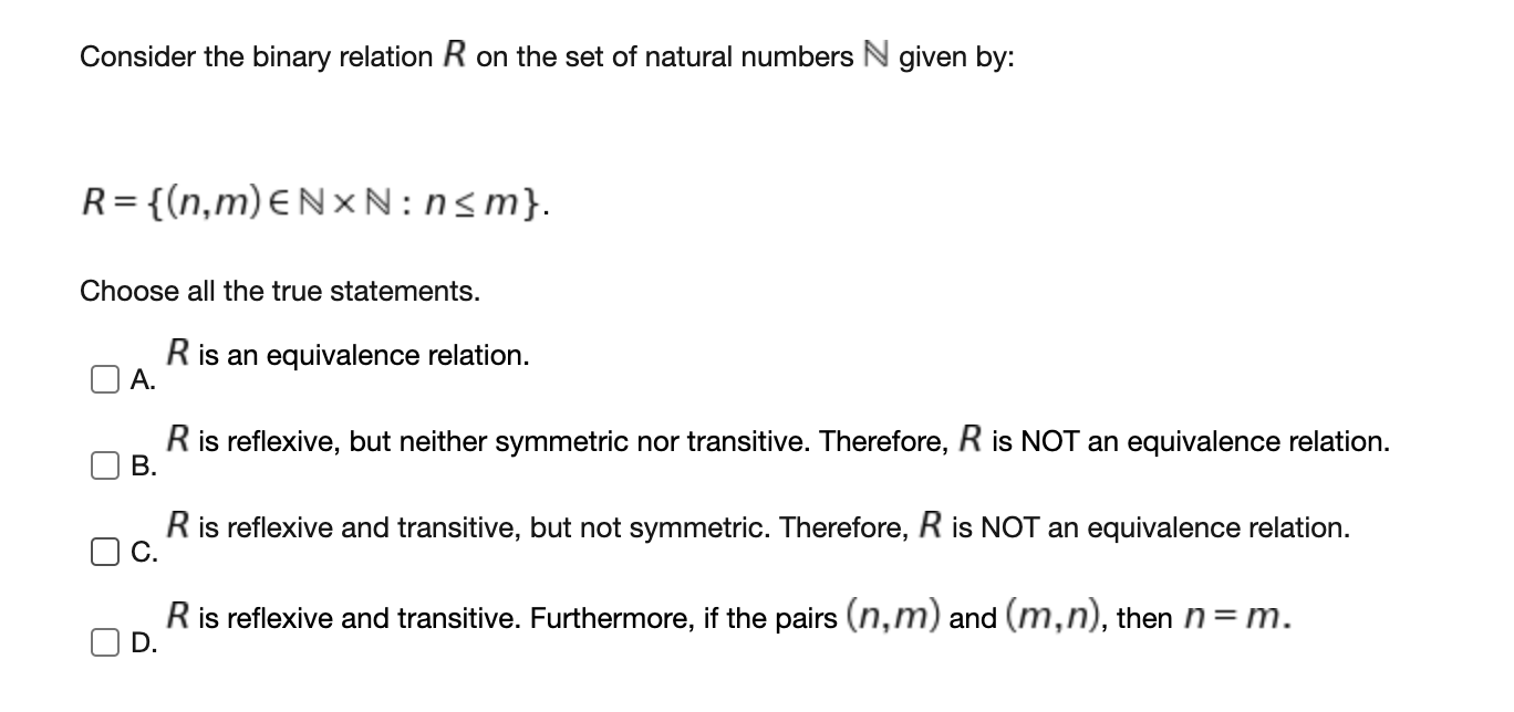 Solved Consider the binary relation R on the set of natural | Chegg.com