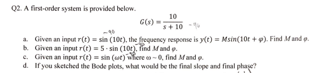 Q2. A first-order system is provided below. | Chegg.com