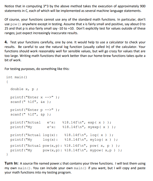 Solved Program 8: homebrew math functions For this | Chegg.com