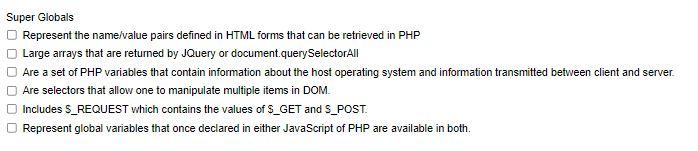 Solved Super Globals Represent the name/value pairs defined | Chegg.com