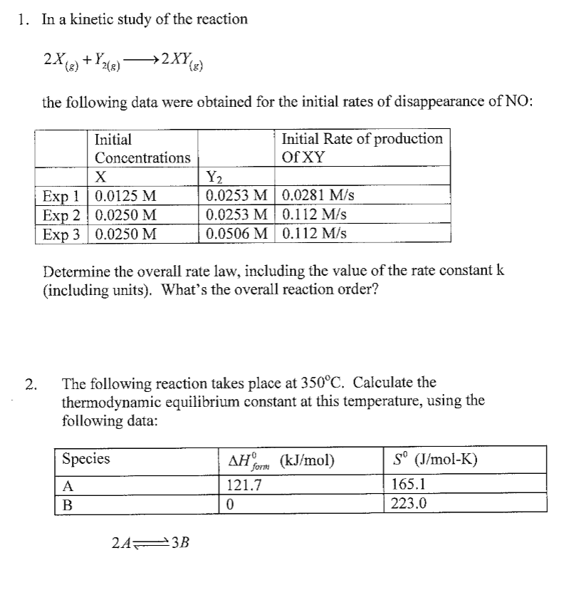 Solved 1. In a kinetic study of the reaction the following | Chegg.com