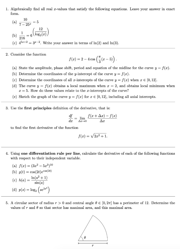 Solved 1. Algebraically find all real 2-values that satisfy | Chegg.com