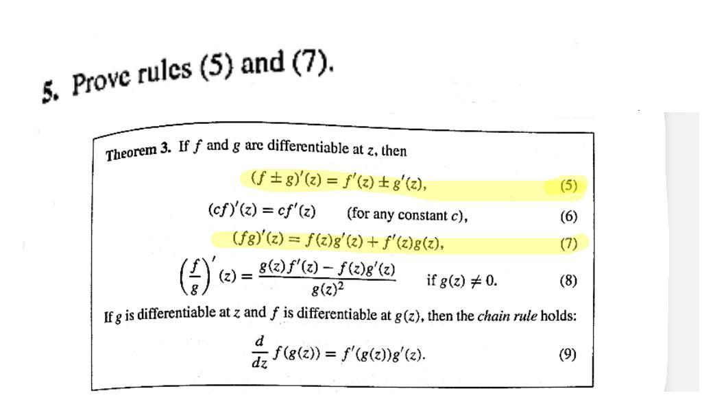Solved 5. Prove rules (5) and (7). Theorem 3. If f and g are | Chegg.com