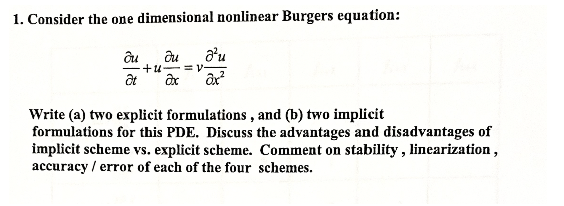 Solved 1. Consider the one dimensional nonlinear Burgers | Chegg.com