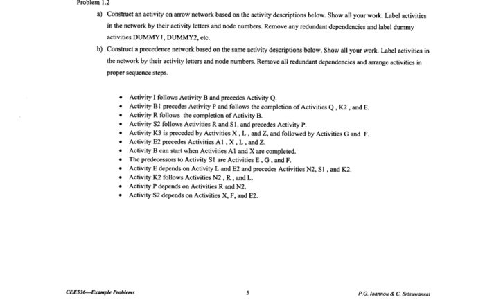 Solved Problem 1.1 a) Construct an activity on arrow network | Chegg.com