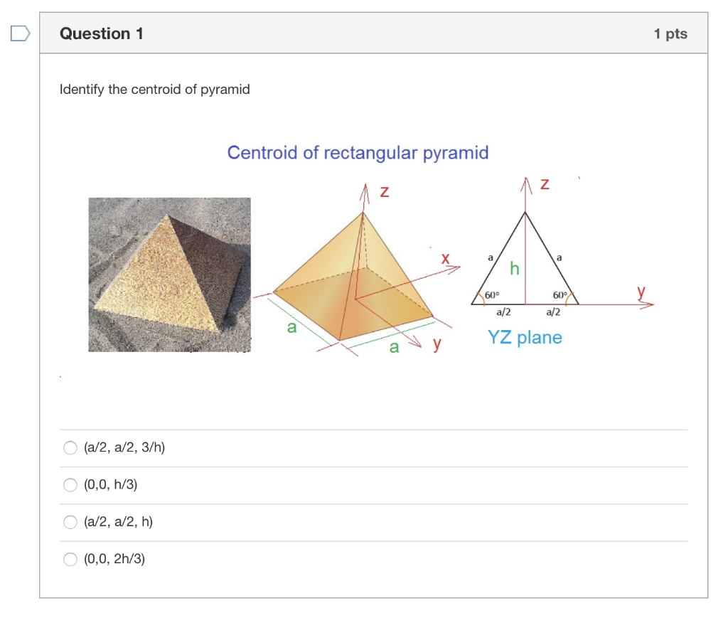 Solved Question 1 1 pts Identify the centroid of pyramid | Chegg.com