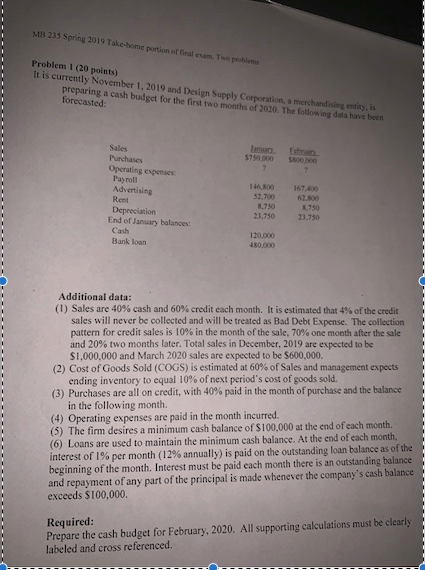 Solved MB 235 Spring 2019 Take-home portion of final Problem | Chegg.com