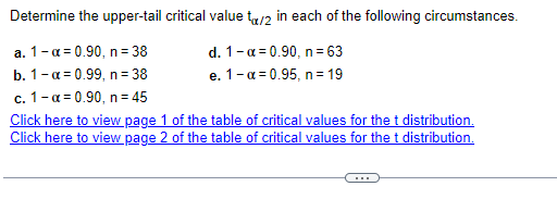 Solved Determine the upper-tail critical value tα/2 in each | Chegg.com