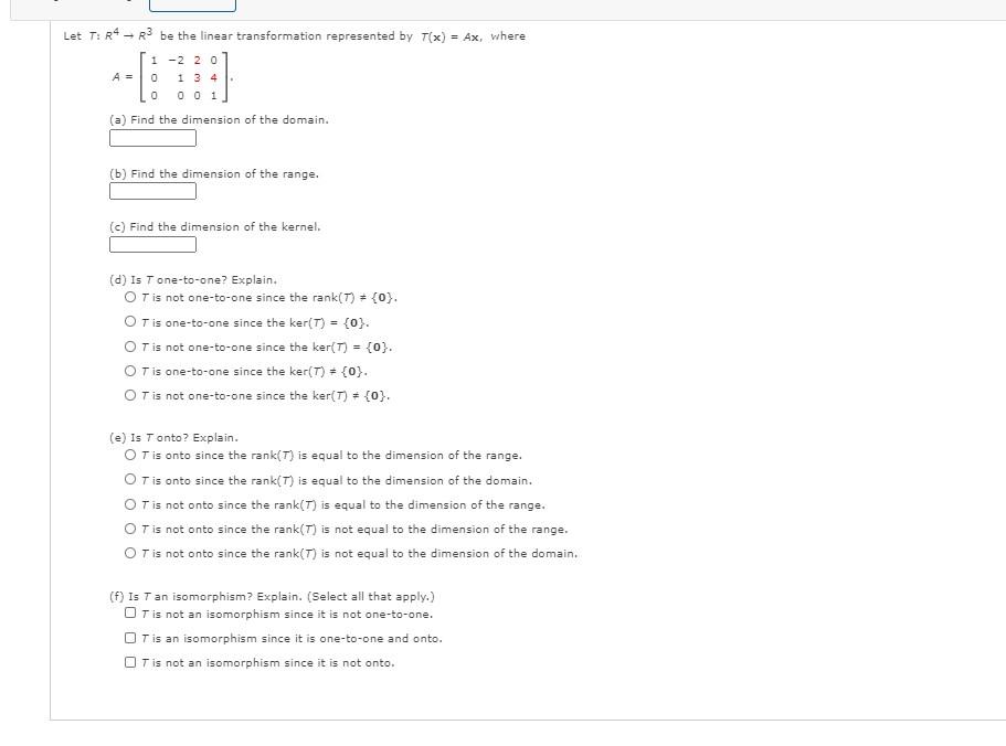 Solved Let T: R4 - R3 be the linear transformation | Chegg.com