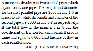 Solved A main pipe divides into two parallel pipes which | Chegg.com