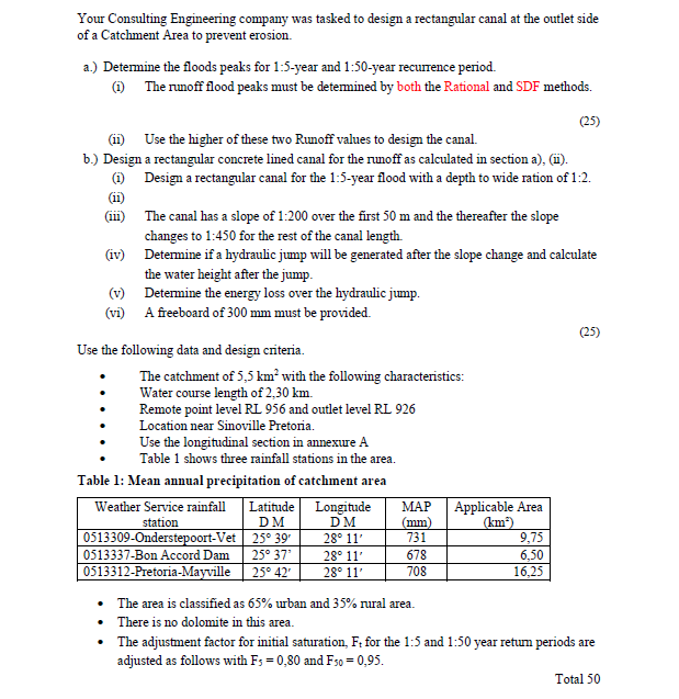 b.) Design a rectangular concrete lined canal for the | Chegg.com