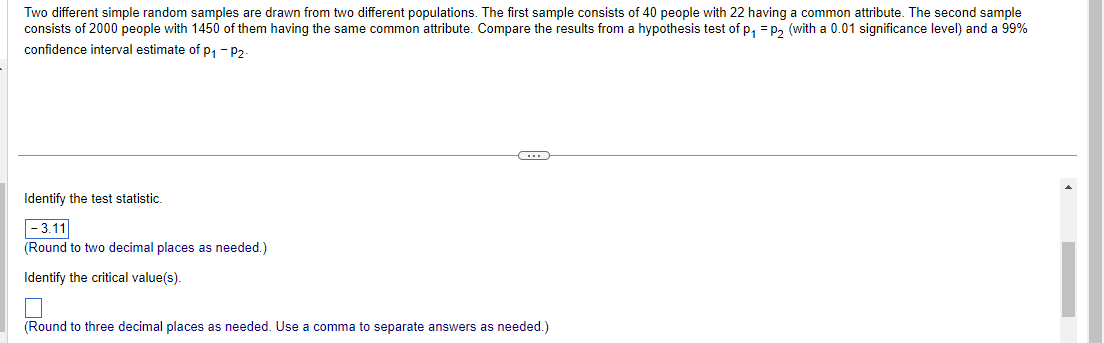 Solved Two different simple random samples are drawn from | Chegg.com