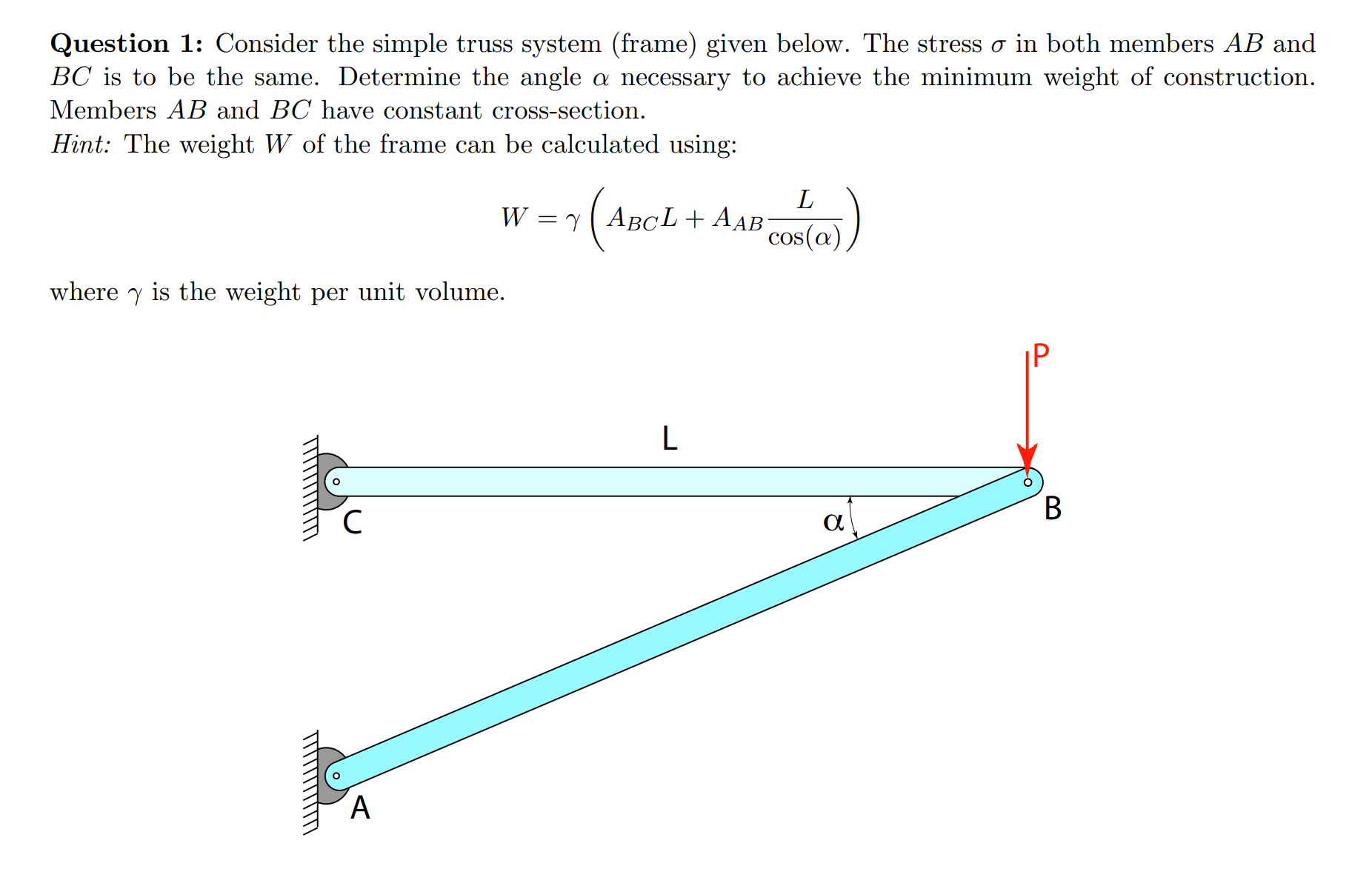Solved Question 1: Consider the simple truss system (frame) | Chegg.com