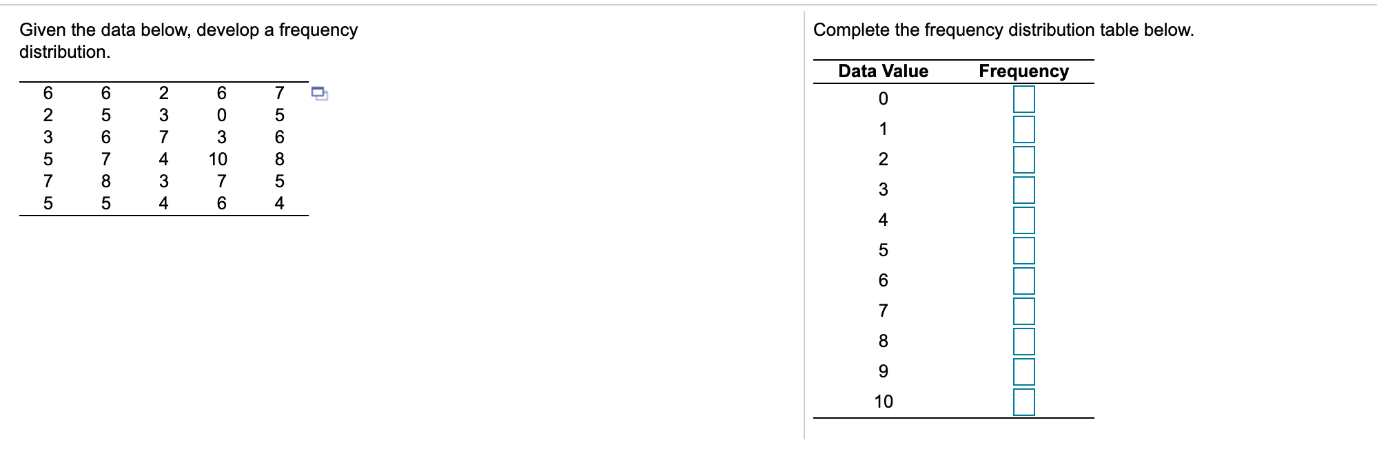 Solved Given the data below, develop a frequency | Chegg.com