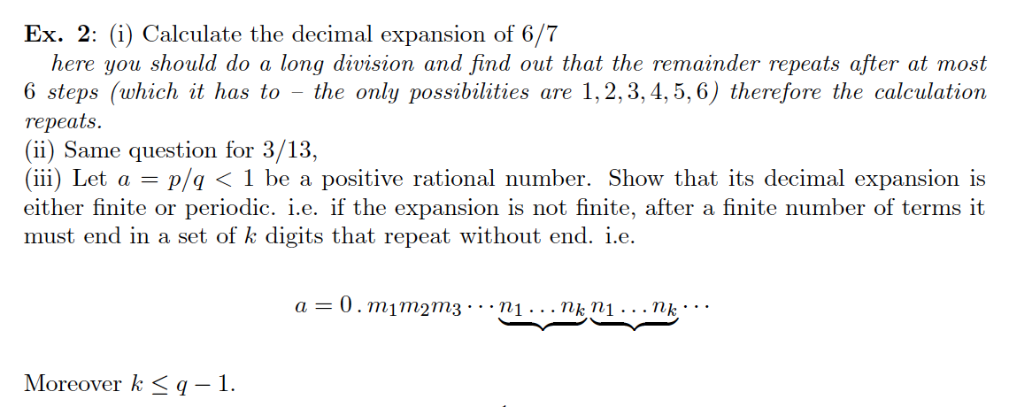 Solved Ex. 2: (i) Calculate the decimal expansion of 6/7 | Chegg.com