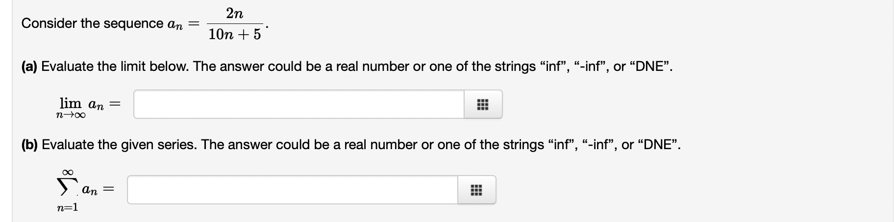 Solved Consider the sequence an 2n 10n + 5 (a) Evaluate the | Chegg.com