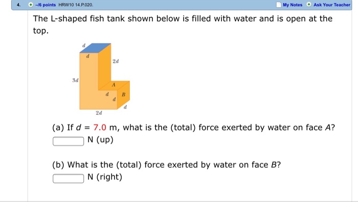 Solved The L-shaped fish tank shown below is filled with | Chegg.com