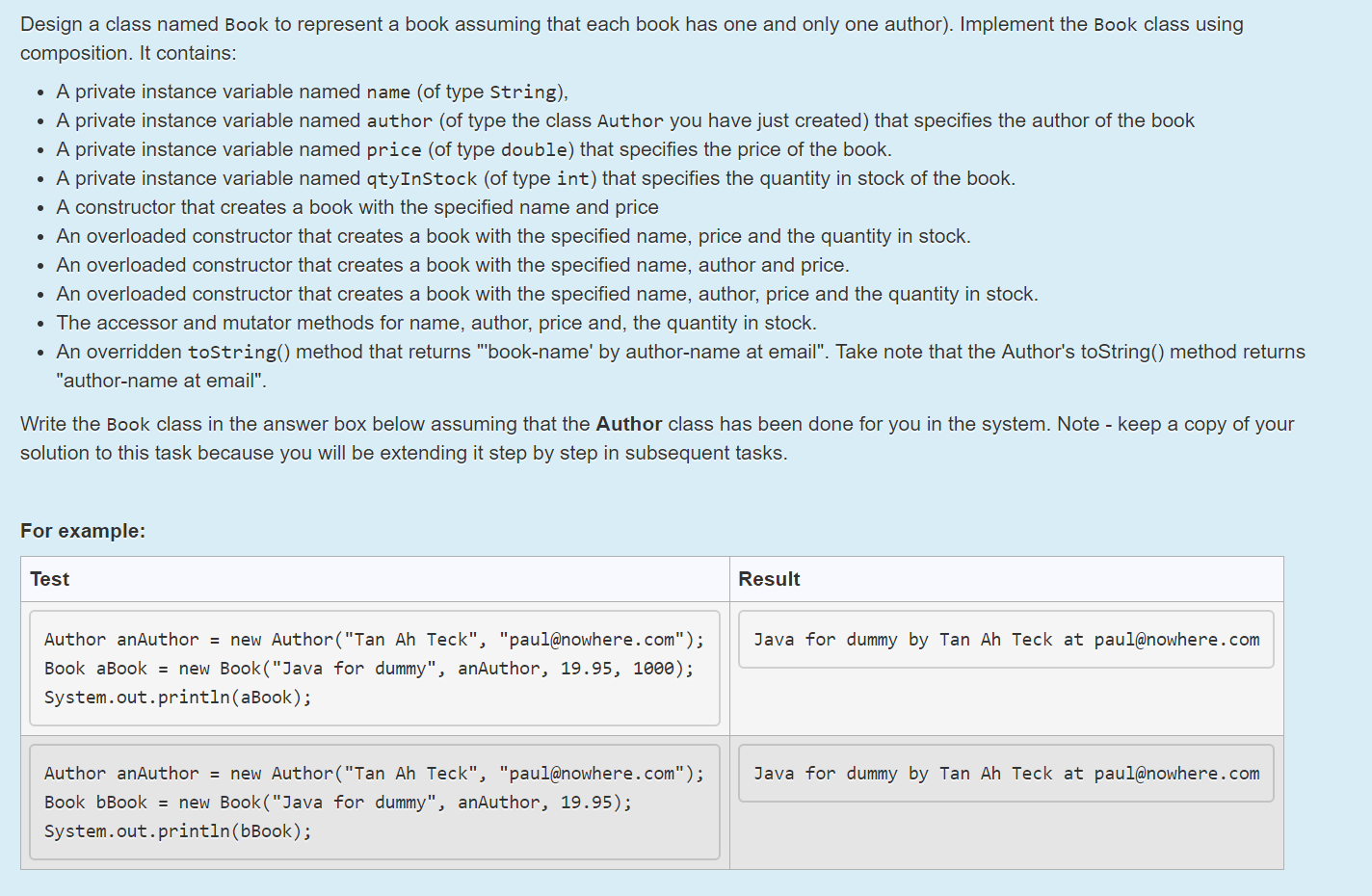 Solved Design a class named Book to represent a book | Chegg.com