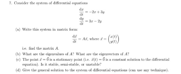 Solved Consider the system of differential equations dx/ dt | Chegg.com