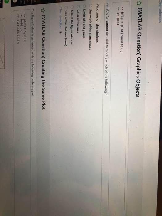 Solved ar selection ☆ (MATLAB Question) Graphics Objects >> | Chegg.com