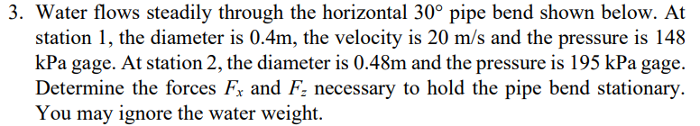 Solved 3. Water flows steadily through the horizontal 30∘ | Chegg.com