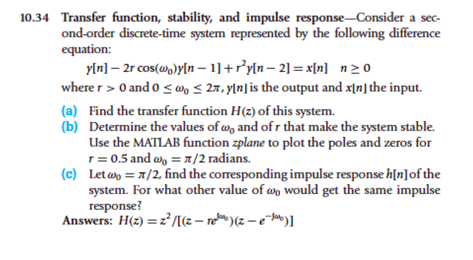 Solved 10.34 Transfer function, stability, and impulse | Chegg.com