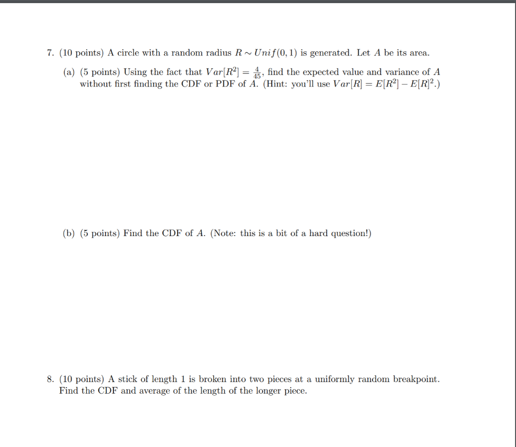 Solved 7. (10 points) A circle with a random radius R~ | Chegg.com