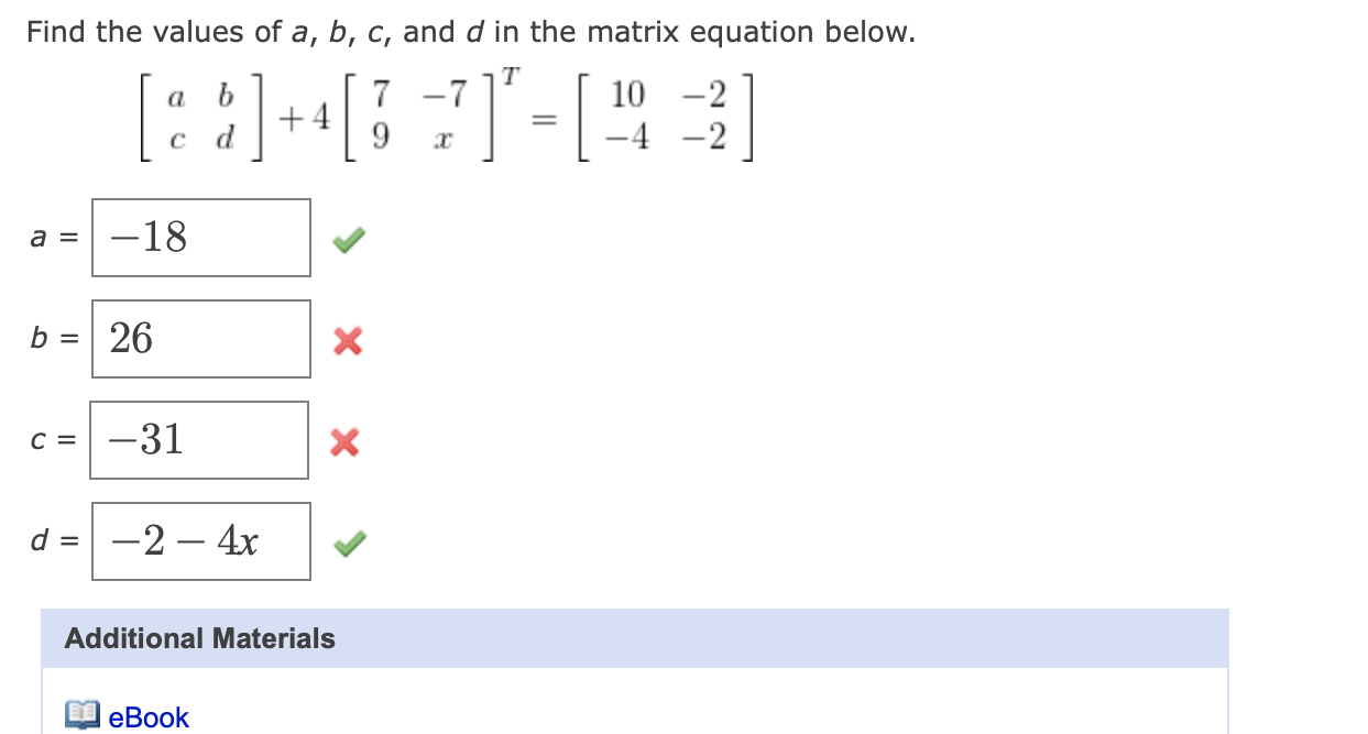 Solved Find the values of a,b,c, and d in the matrix | Chegg.com
