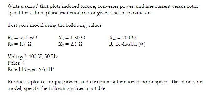 Solved Write a script 1 that plots induced torque, converter | Chegg.com