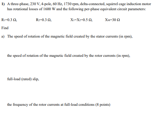 Solved b) Stator phase current and line current at full-load | Chegg.com