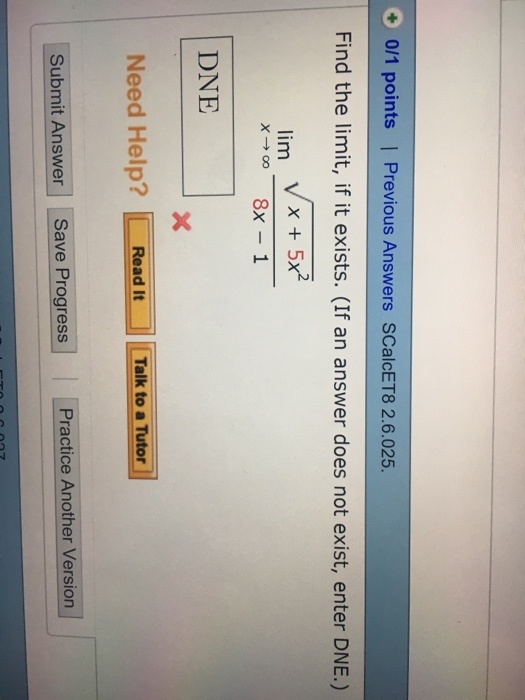Solved 0/1 points | Previous Answers SCalcET8 2.6.025. Find | Chegg.com