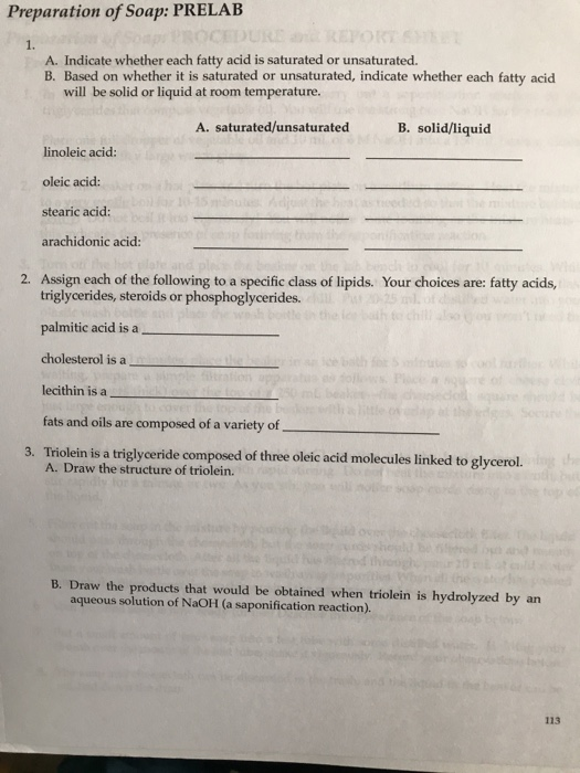 Solved Preparation of Soap: PRELAB A. Indicate whether each | Chegg.com