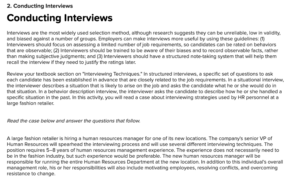 Solved: 2. Conducting Interviews Conducting Interviews Int... | Chegg.com