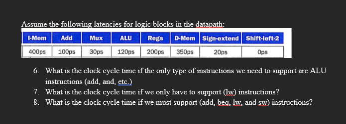 Solved Assume the following latencies for logic blocks in | Chegg.com