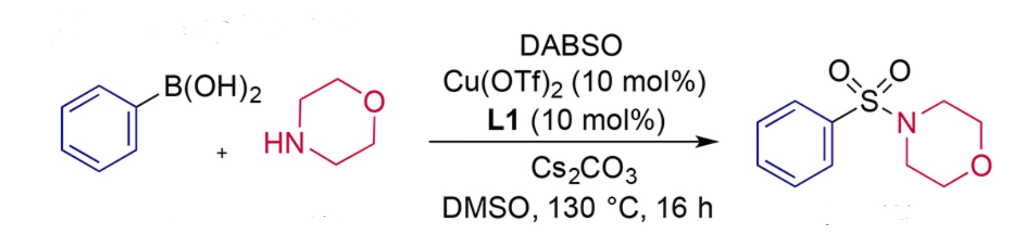 Solved DABSO Cu(OTf)2 (10 mol%) L1 (10 mol%) Cs2CO3 DMSO, | Chegg.com