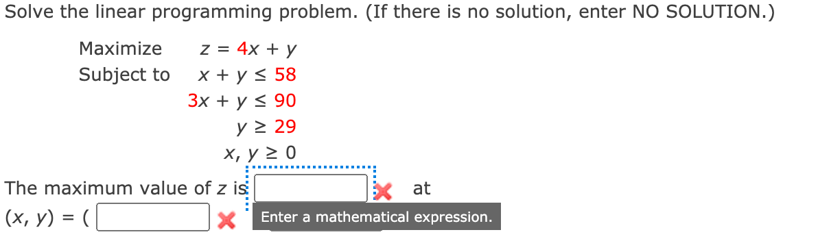 Solved Solve the linear programming problem. (If there is no | Chegg.com