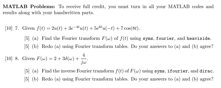 Solved MATLAB Problems: To receive full credit, you must | Chegg.com