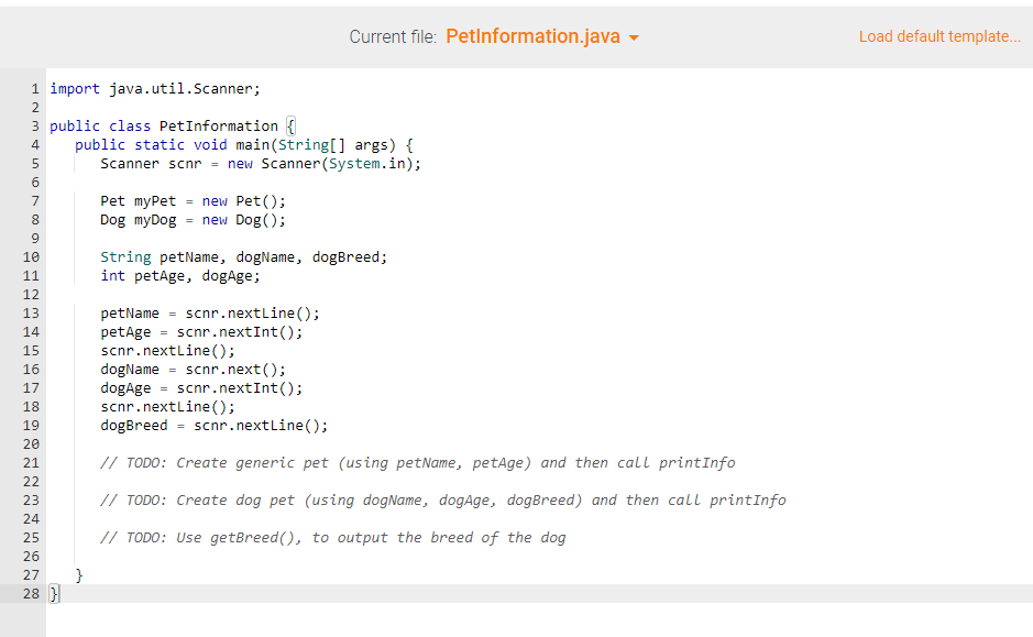 Solved 8.8 LAB: Pet information (derived classes) The base | Chegg.com