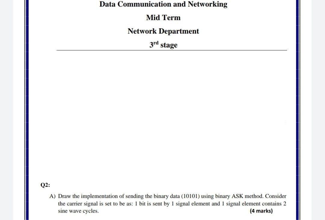 Solved Data Communication and Networking Mid Term Network | Chegg.com