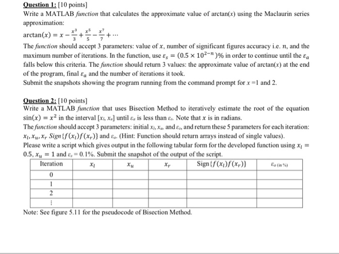 Solved Question 1 10 Points Write A Matlab Function That 0222